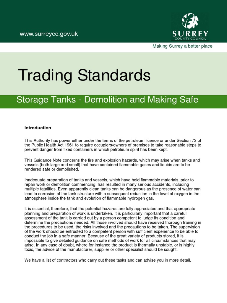 Storage Tanks - Demolition and Making Safe: Guidance on Procedures for ...