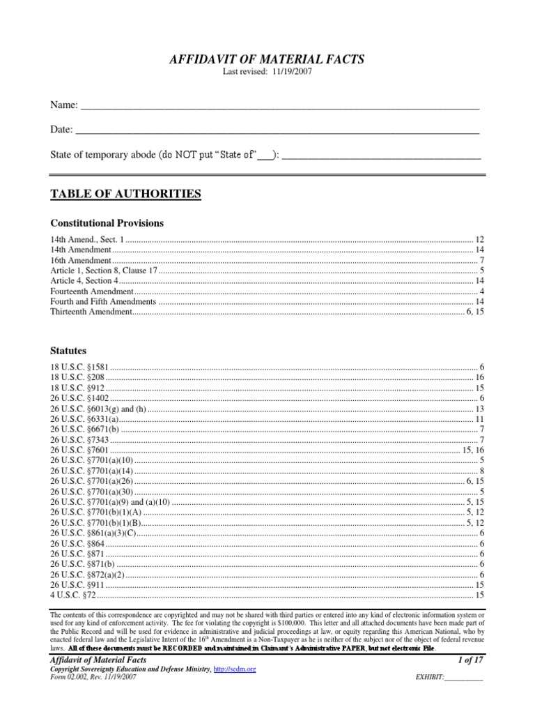 Affidavit Material Facts | PDF | Estoppel | Internal Revenue Code