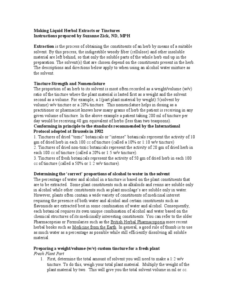 Making Liquid Herbal Extracts Or Tinctures Pdf Herbalism Mass