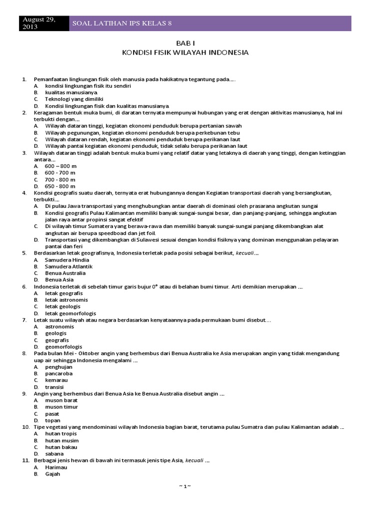 Soal Ips Kelas Viii - Kondisi Fisik Wilayah Indonesia | PDF