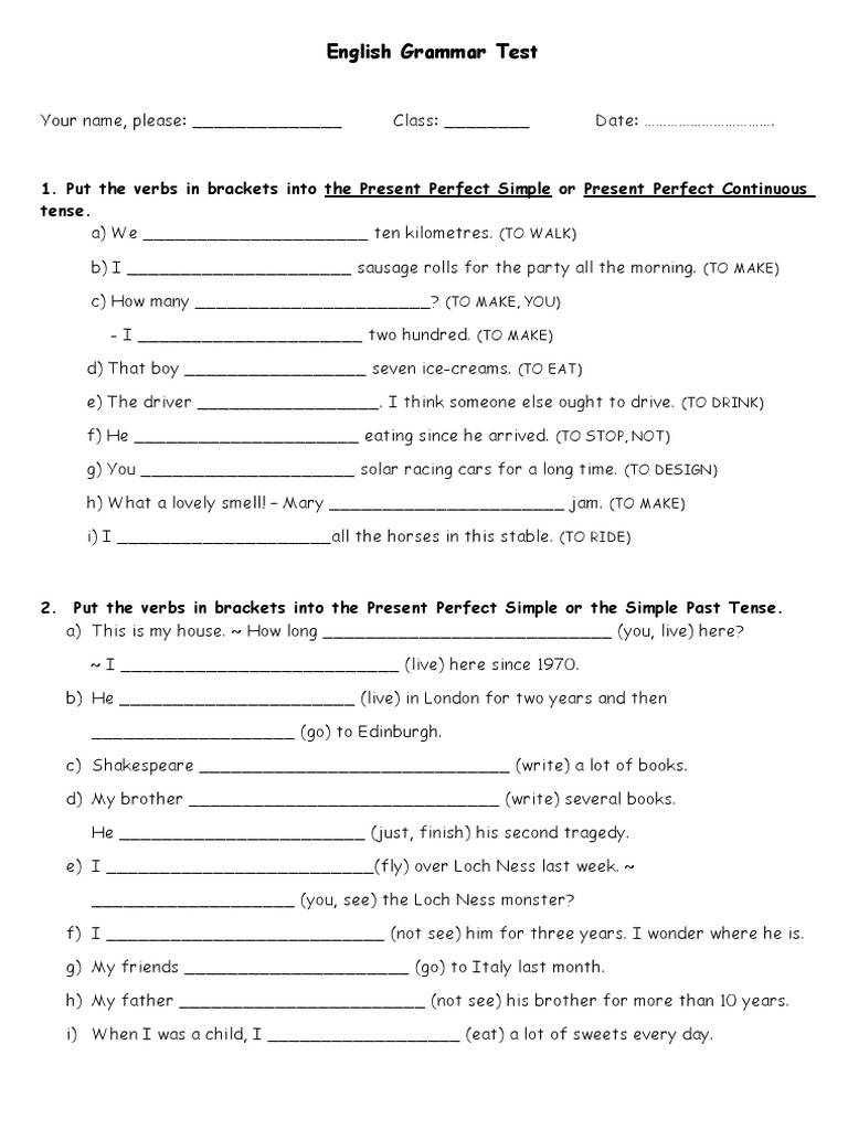 English Grammar Test | Download Free PDF | Verb | English Grammar