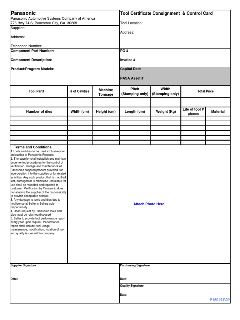 F16014.R05 Tooling Control Card | PDF | Business