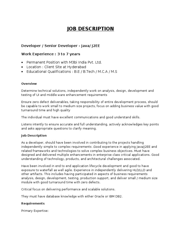 Job Description Java J2EE Req | PDF | Computing Platforms | Information ...