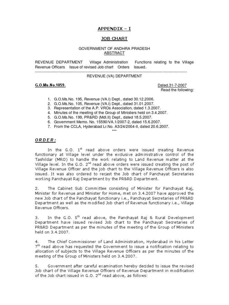 Job Chart of VRO | PDF | Police | Government