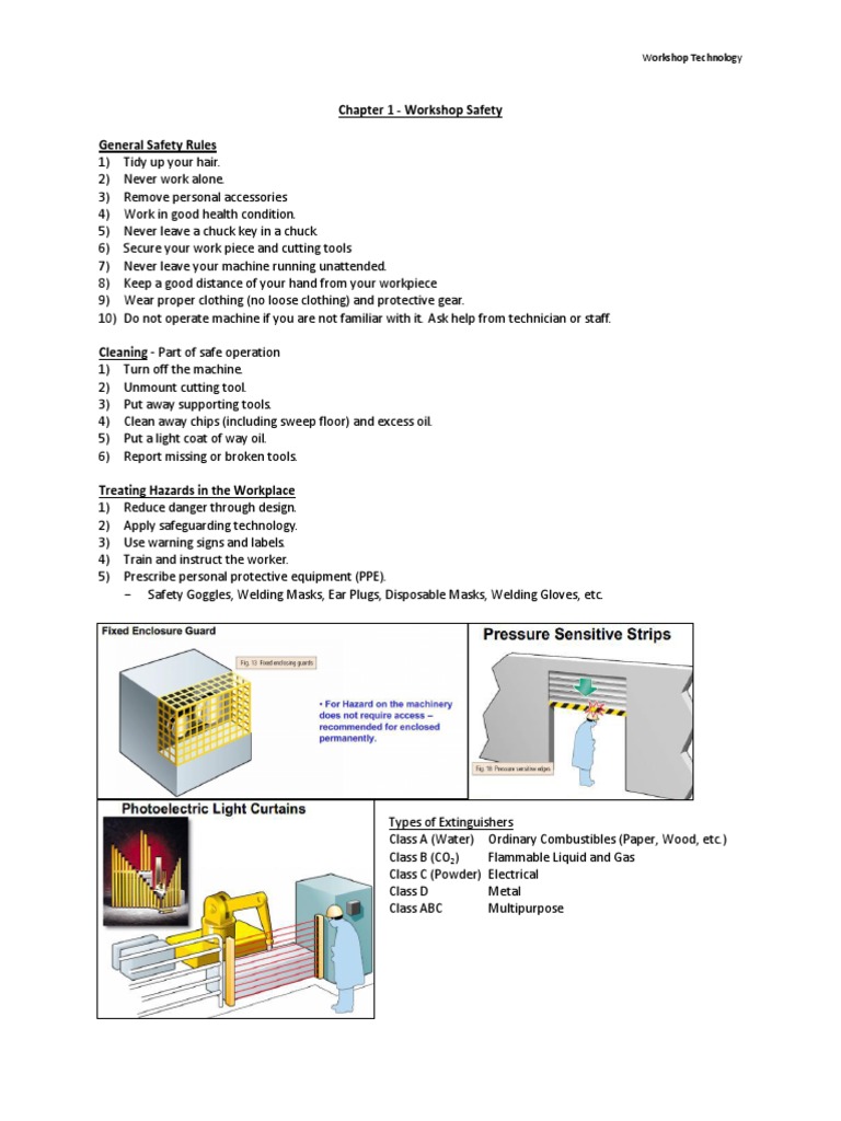 Chapter 1 - Workshop Safety General Safety Rules | PDF | Personal ...