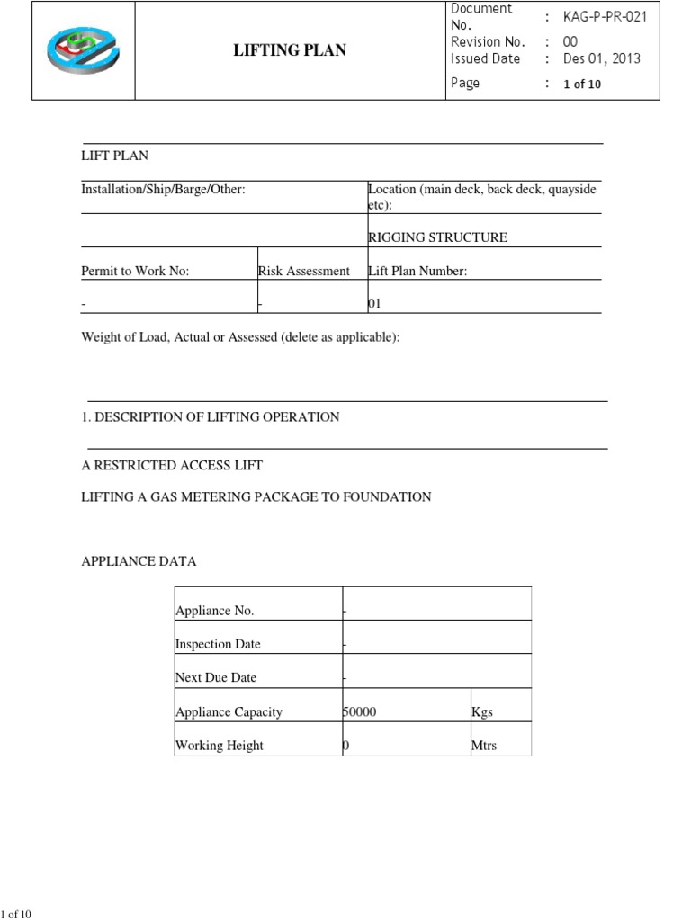 Lifting Plan | PDF | Crane (Machine) | Elevator