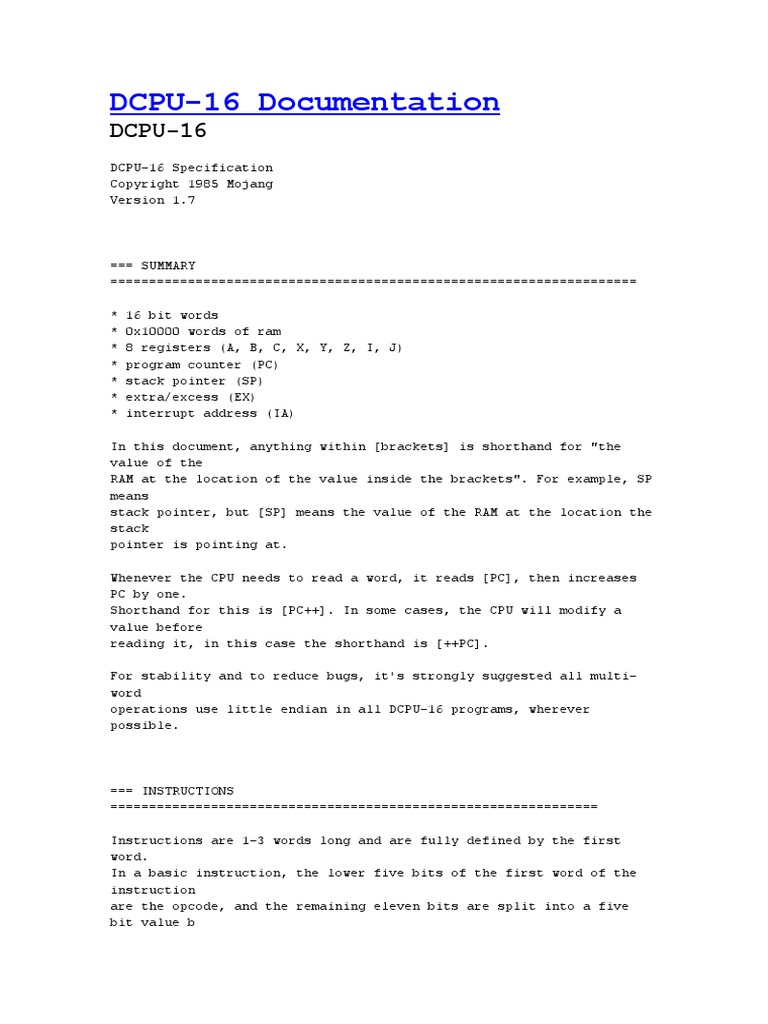 DCPU Doc | PDF | Computing And Information Technology