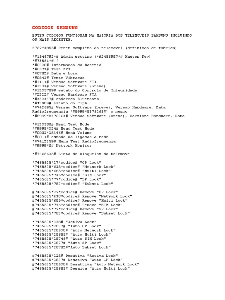 Codigos Samsung | PDF