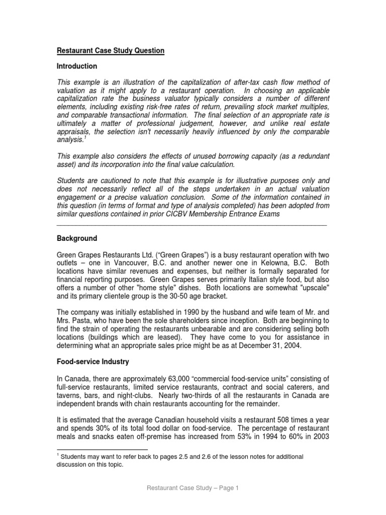 Casestudy Restaurant | PDF | Valuation (Finance) | Leverage (Finance)