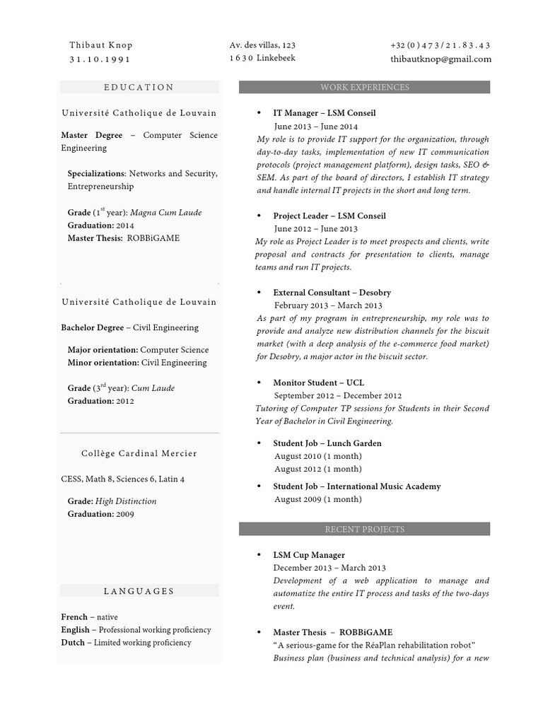 CV - Thibaut Knop PDF | PDF | Science And Technology | Computing