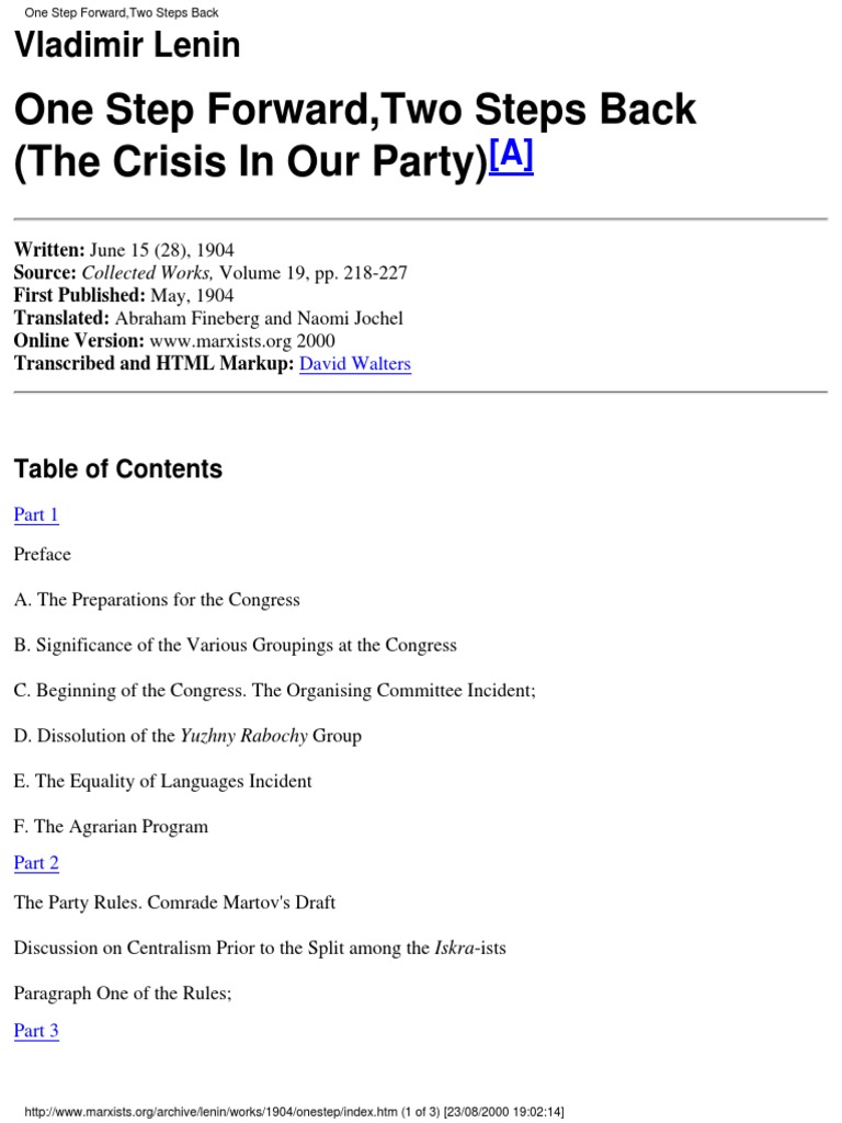 One Step Forward, Two Steps Back - The Crisis in Our Party - Lenin ...