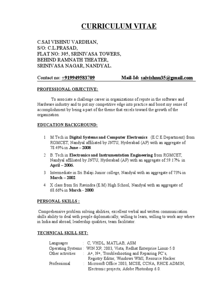 SAI's Resume Mtech Fresher | PDF