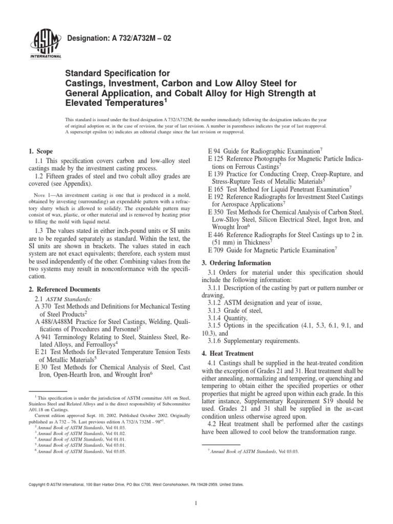 A 732 - A732M - 02 Equivalencia Ic Astm | PDF | Casting (Metalworking ...