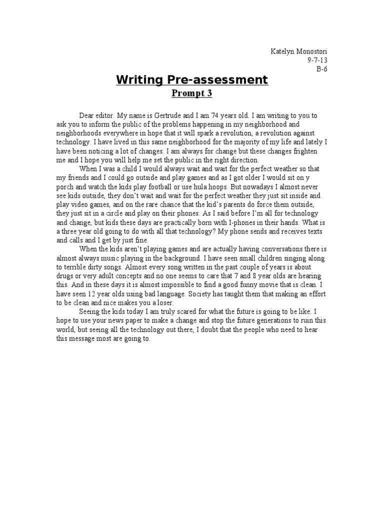 Writing Pre-Assessment | PDF