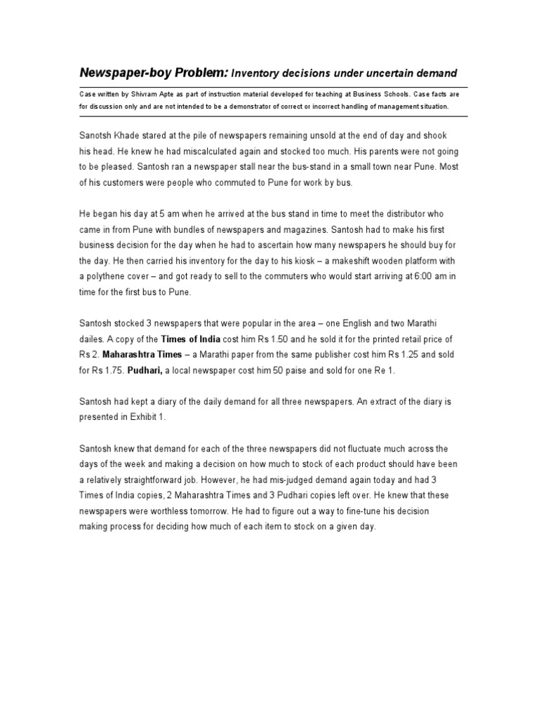 Newspaper Boy Problem | PDF | Inventory | Marketing