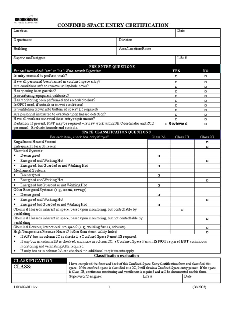 Confined Space Entry Certification | Question | Integrity