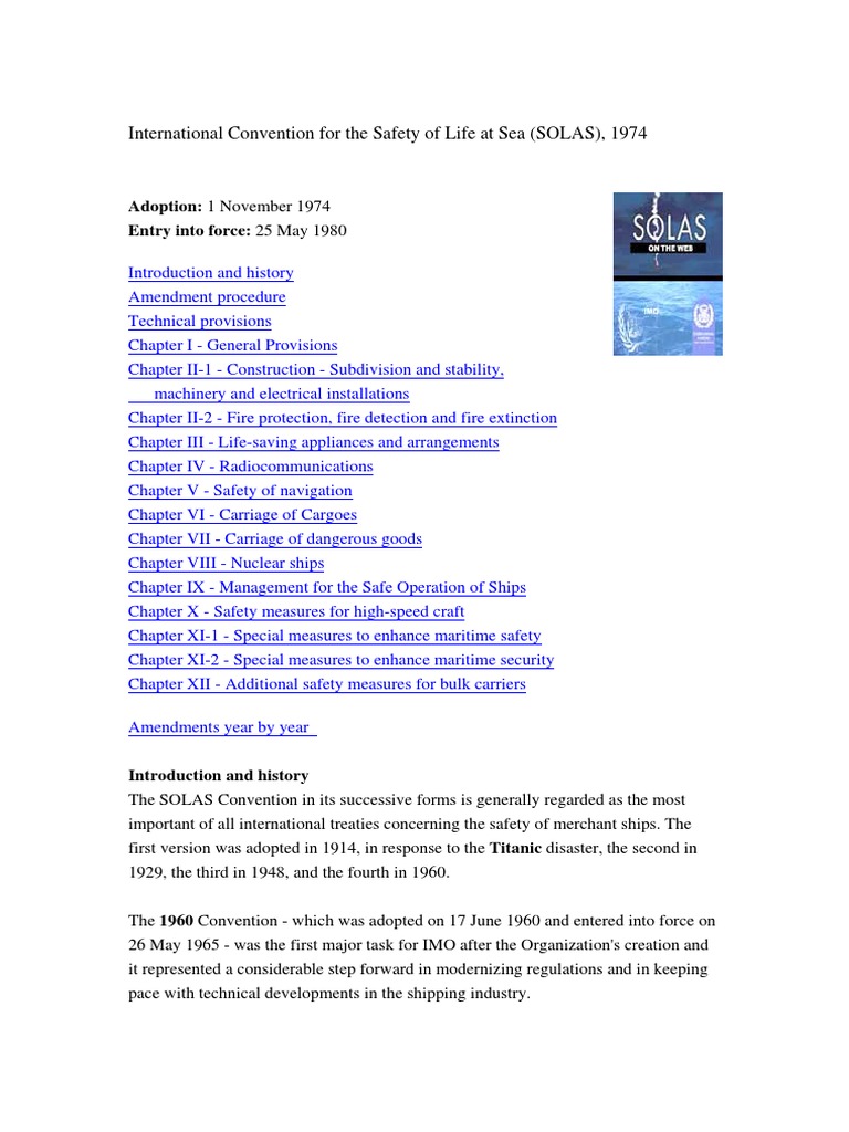 SOLAS 1974: Maritime Safety Regulations | PDF | Dangerous Goods | Ships