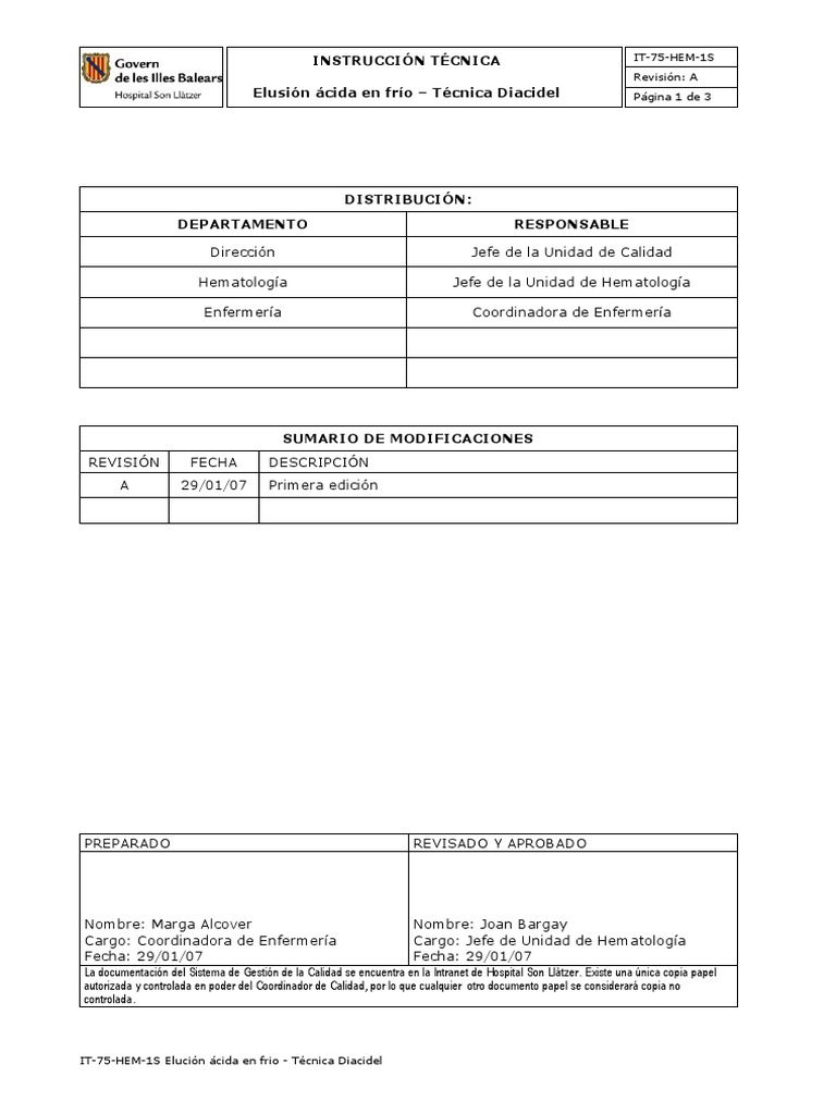 IT-75-HEM-1S Elucion Acida en Frio - Tecnica Diacidel PDF | PDF ...