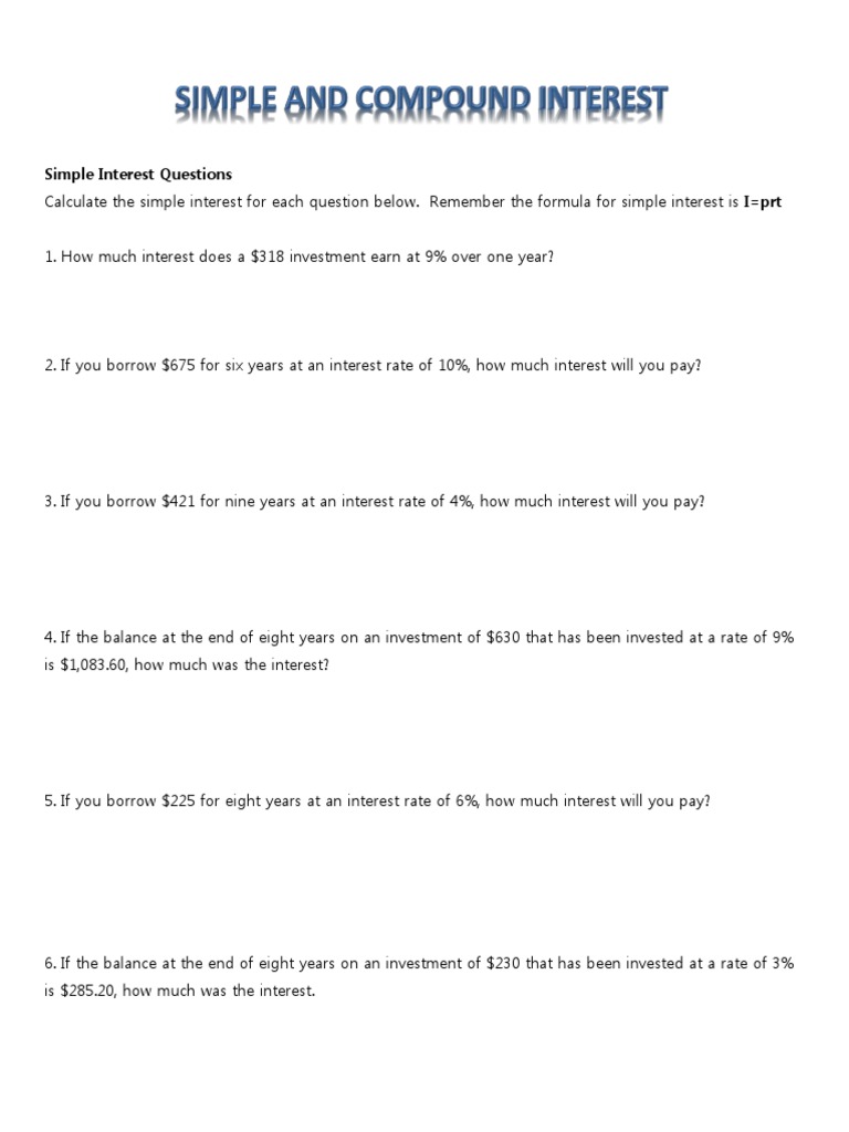 Simple and Compound Interest Questions | PDF