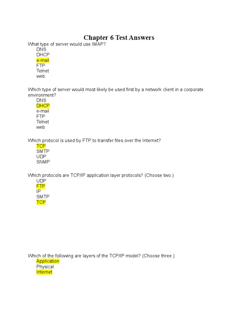 Chapter 6 Test Answers | PDF | Transmission Control Protocol | File ...
