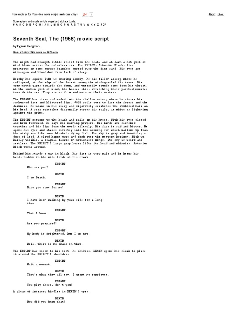 Seventh Seal, The (1958) Movie Script - Screenplays For You | PDF ...