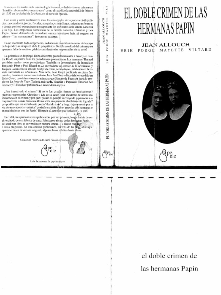 Allouch Jean El Doble Crimen de Las Hermanas Papin | Mano | Jacques Lacan