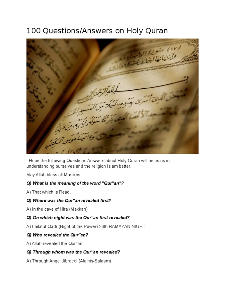 100 Questions Answers On Holy Quran | PDF | Surah | Muhammad
