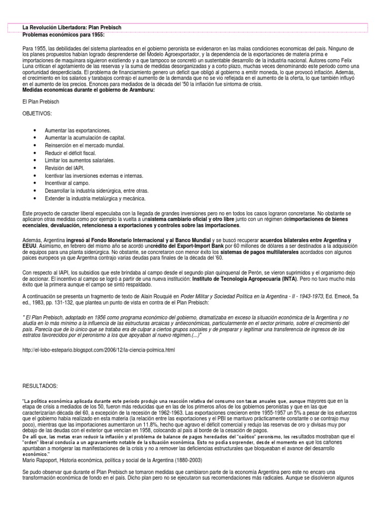 Plan Prebisch: Impacto Económico 1955 | PDF | Inflación | Ciencias ...