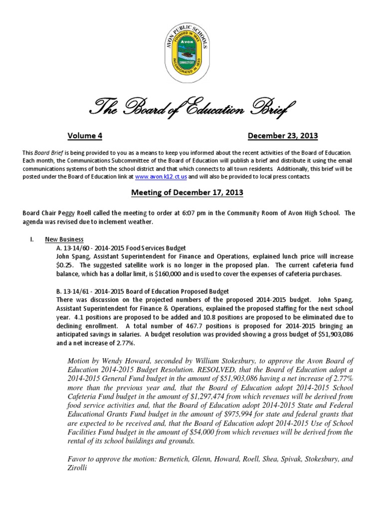 Board Brief 122313 | PDF | Budget | Government