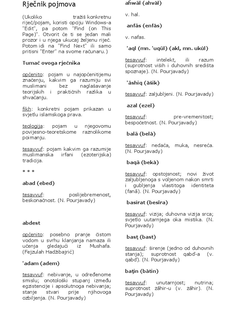 Mali Rječnik Sufijskih Pojmova | PDF