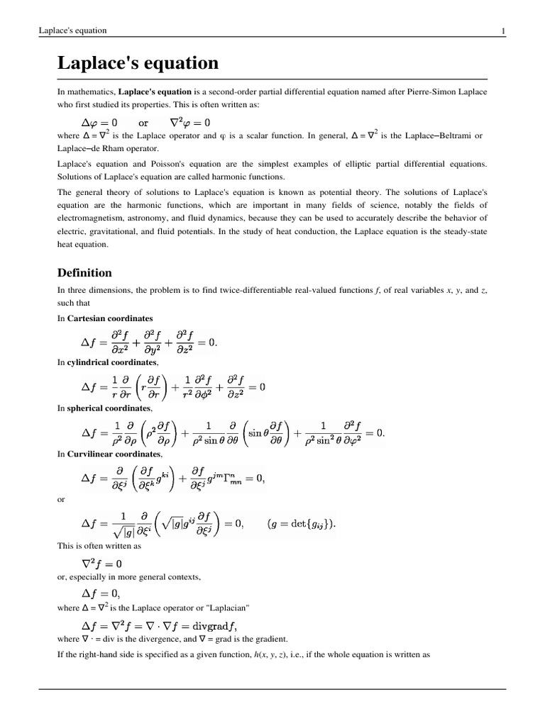 Laplace's Equation | PDF | Multivariable Calculus | Functions And Mappings