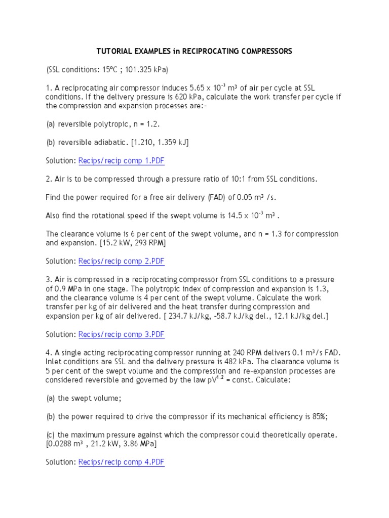 Tutorial Examples in Reciprocating Compressors | PDF | Gas Compressor ...