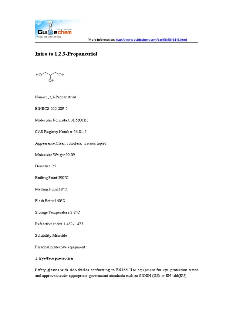 Intro To 1,2,3-Propanetriol | PDF | Glycerol | Personal Protective ...