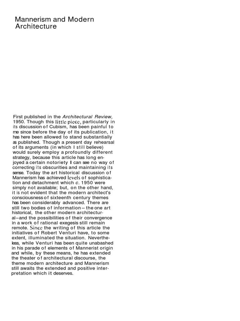 Colin Rowe Mannerism and Modern Architecture | PDF | Empiricism | Cubism