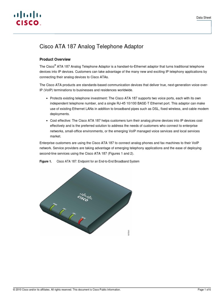 Cisco ATA 187 Analog Telephone Adaptor: Product Overview | PDF | Voice ...