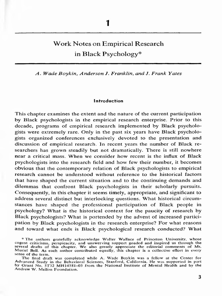 Work Notes On Empirical Research in Black Psychology : A. Wadeboykin ...