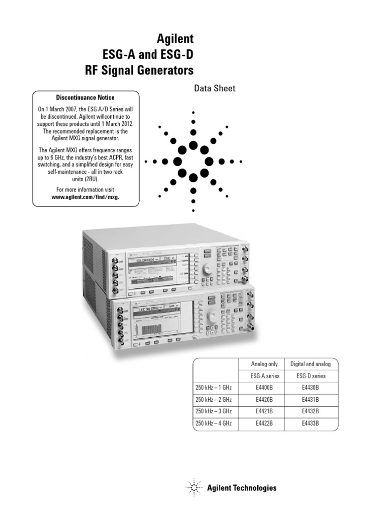 Agilent ESG-A and ESG-D RF Signal Generators: Data Sheet | Download ...