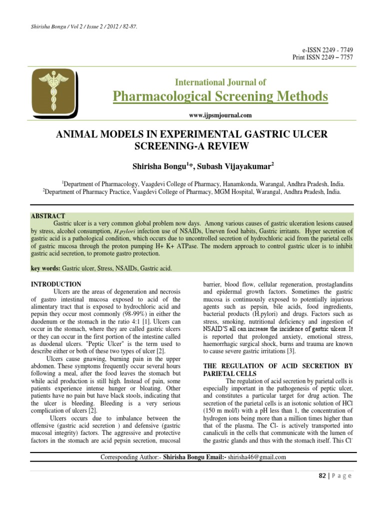 Animal Models in Experimental Gastric Ulcer Screening-A Review | PDF ...