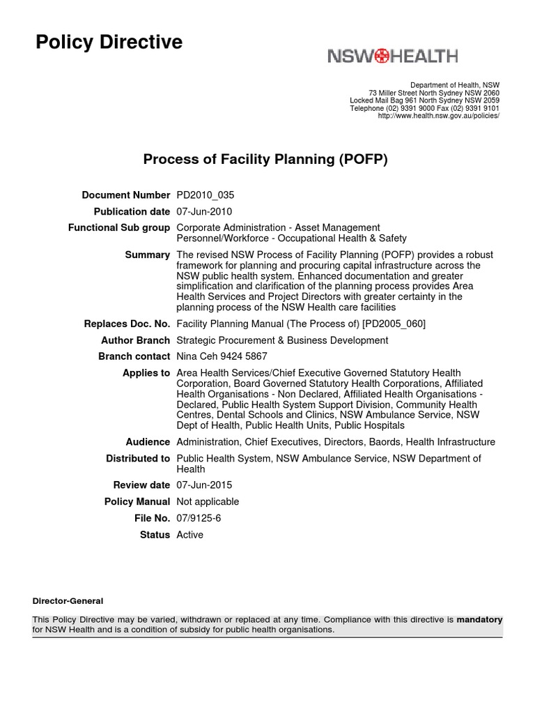 NSW Facility Planning Process Overview | PDF | Health Care | Evaluation