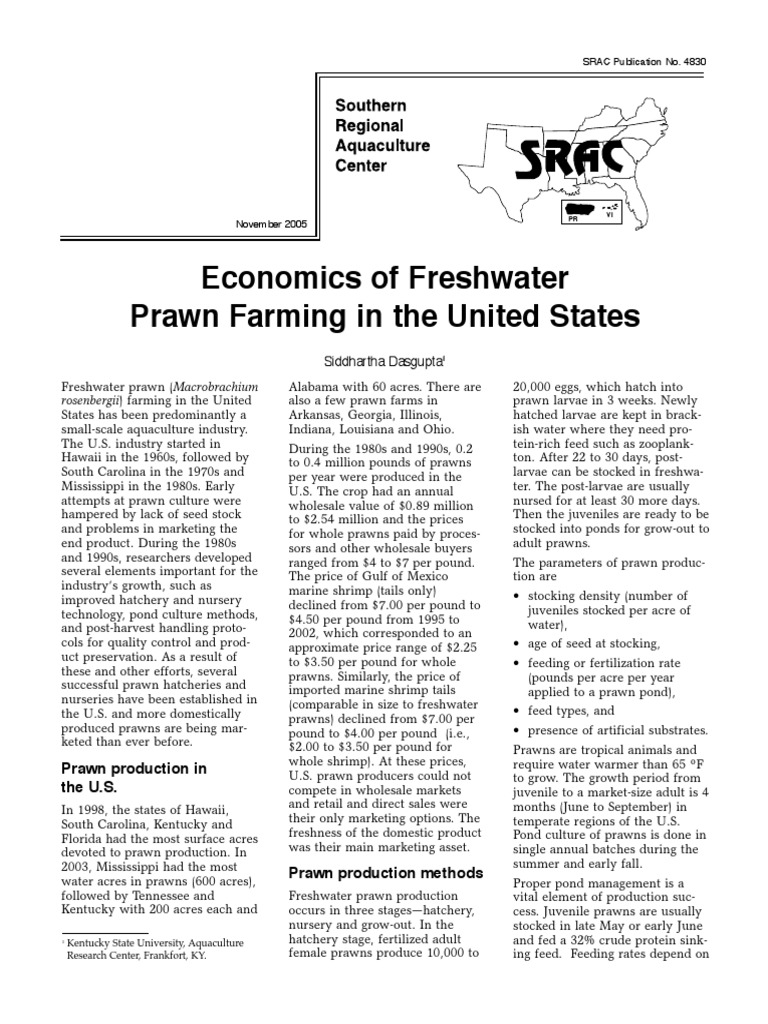 SRAC 4830 Economics of Freshwater Prawn Farming | PDF