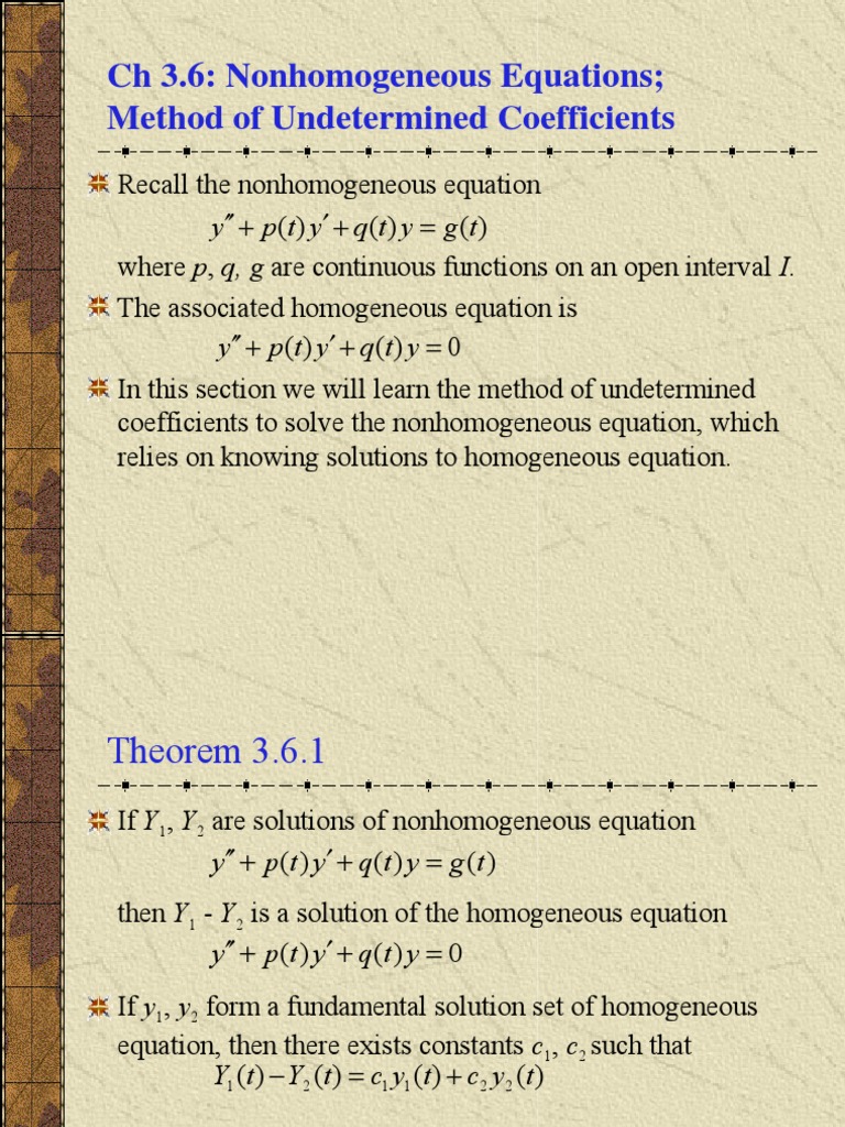 Non Homogeneous Equations-Method of Undetermined Coefficients ...