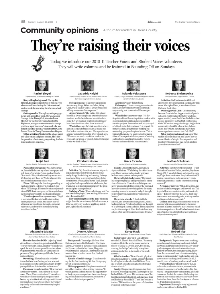 They're Raising Their Voices: Community Opinions | PDF | Dallas ...