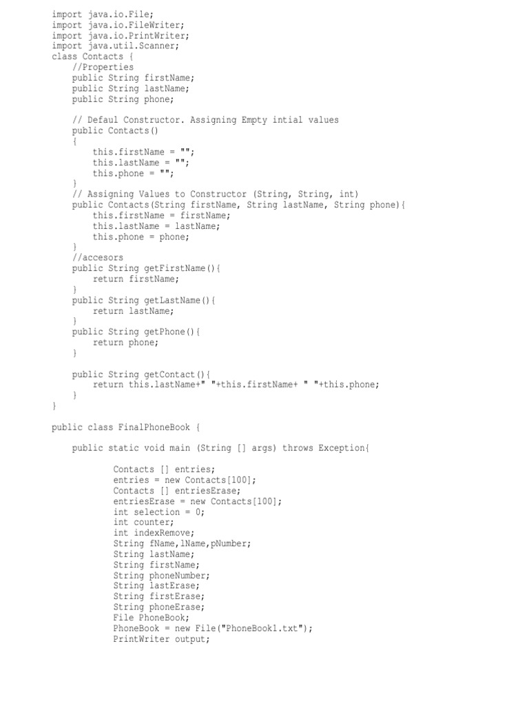 Phonebook Java Program Pdf Programming Paradigms Information Technology Management
