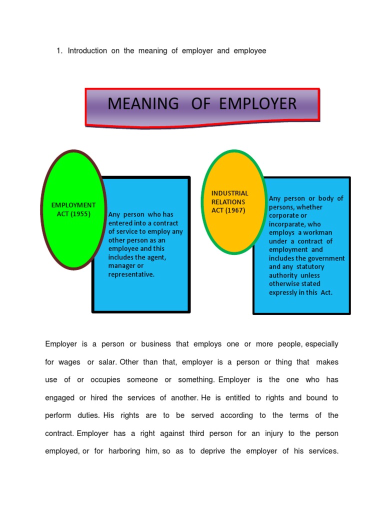 Introduction On The Meaning of Employer and Employee | PDF ...