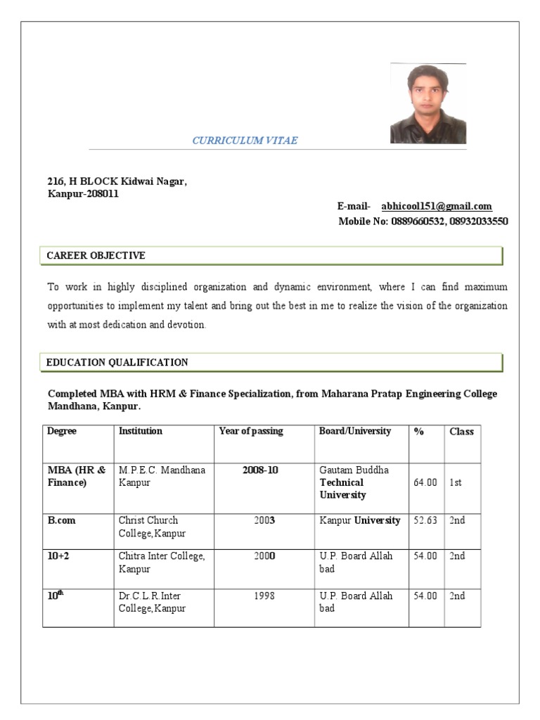 Abhishek HR Fresher Resume | PDF | Business | Science