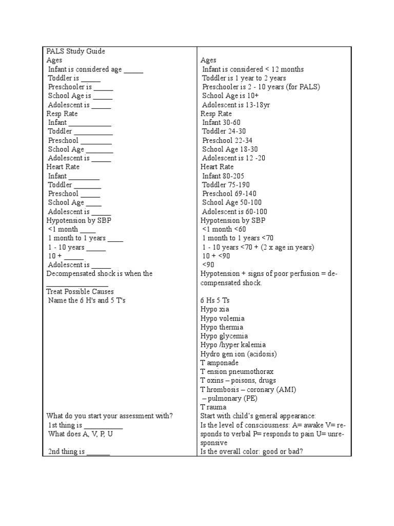 PALS Study Guide Short Form | PDF | Cardiopulmonary Resuscitation ...