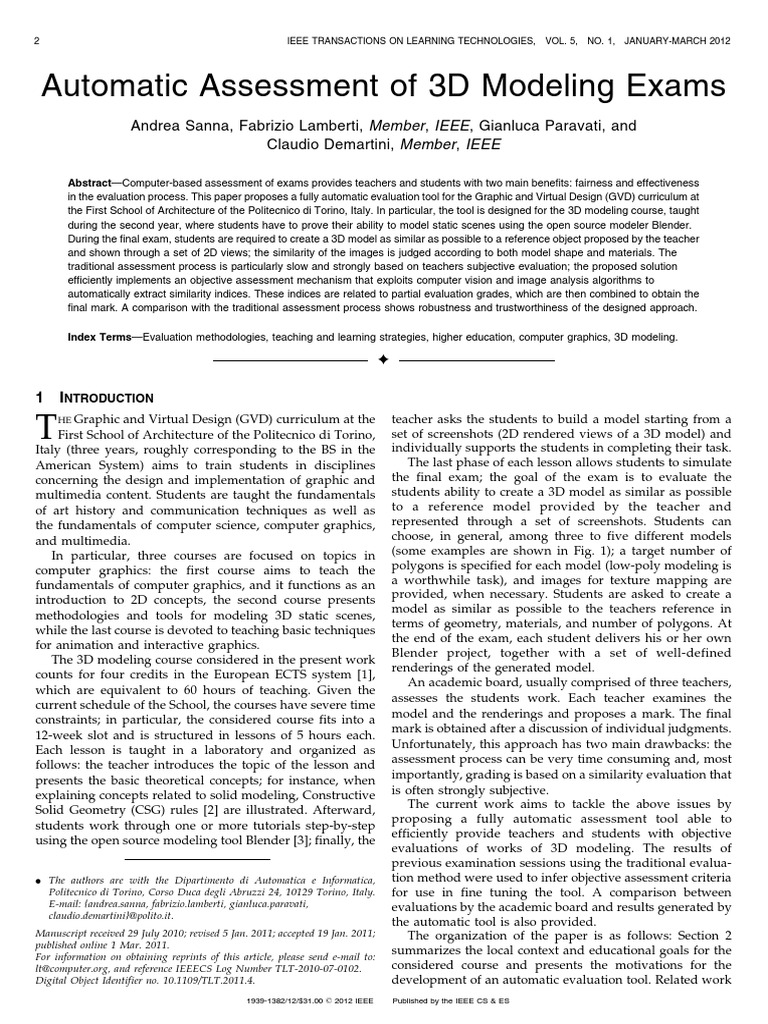 Automatic Assessment of 3D Modeling Exams | PDF | 3 D Modeling ...
