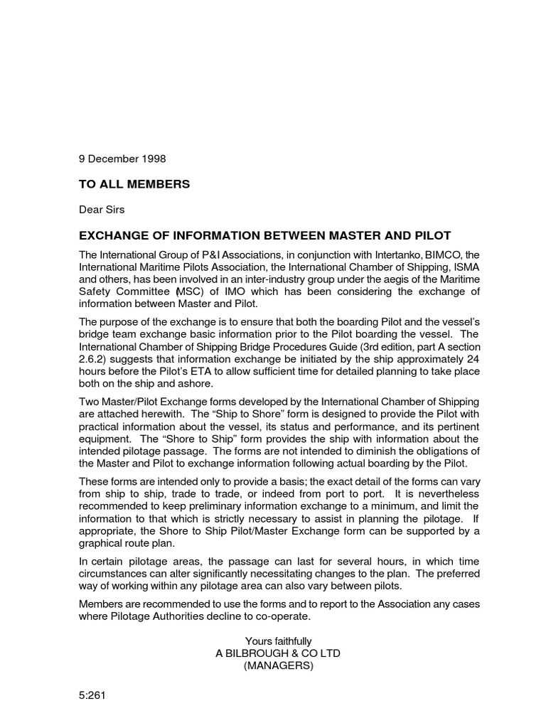 ICS Master Pilot Info Exchange | PDF | Maritime Pilot | Ships