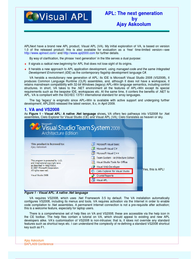 Why Visual APL? APL - The Next Generation | PDF | Microsoft Visual Studio | C (Programming Language)