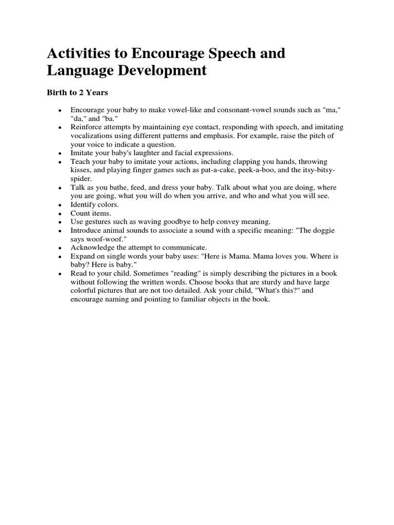 Activities To Encourage Speech and Language Development | PDF ...